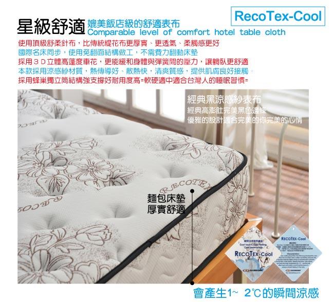 又蓮的甜蜜分享 居家收納Ally愛麗-乳膠高澎度涼感RECOTEX-COOL蜂巢式獨立筒床墊-單人3.5尺-涼感抗菌乳膠護腰床-單人加大試用