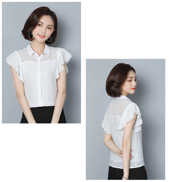 小鹿之精選網購商品指南 休閒品牌衣服ALLK 荷葉袖雪紡上衣 共2色(尺寸M-XXL)開箱文