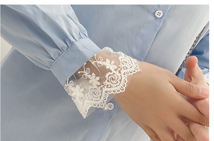 BJ COLLECTION 日系蕾絲拼接大翻領花邊拋袖襯衫/上衣 BJC30062 藍色|襯衫|ETMall東森購物網