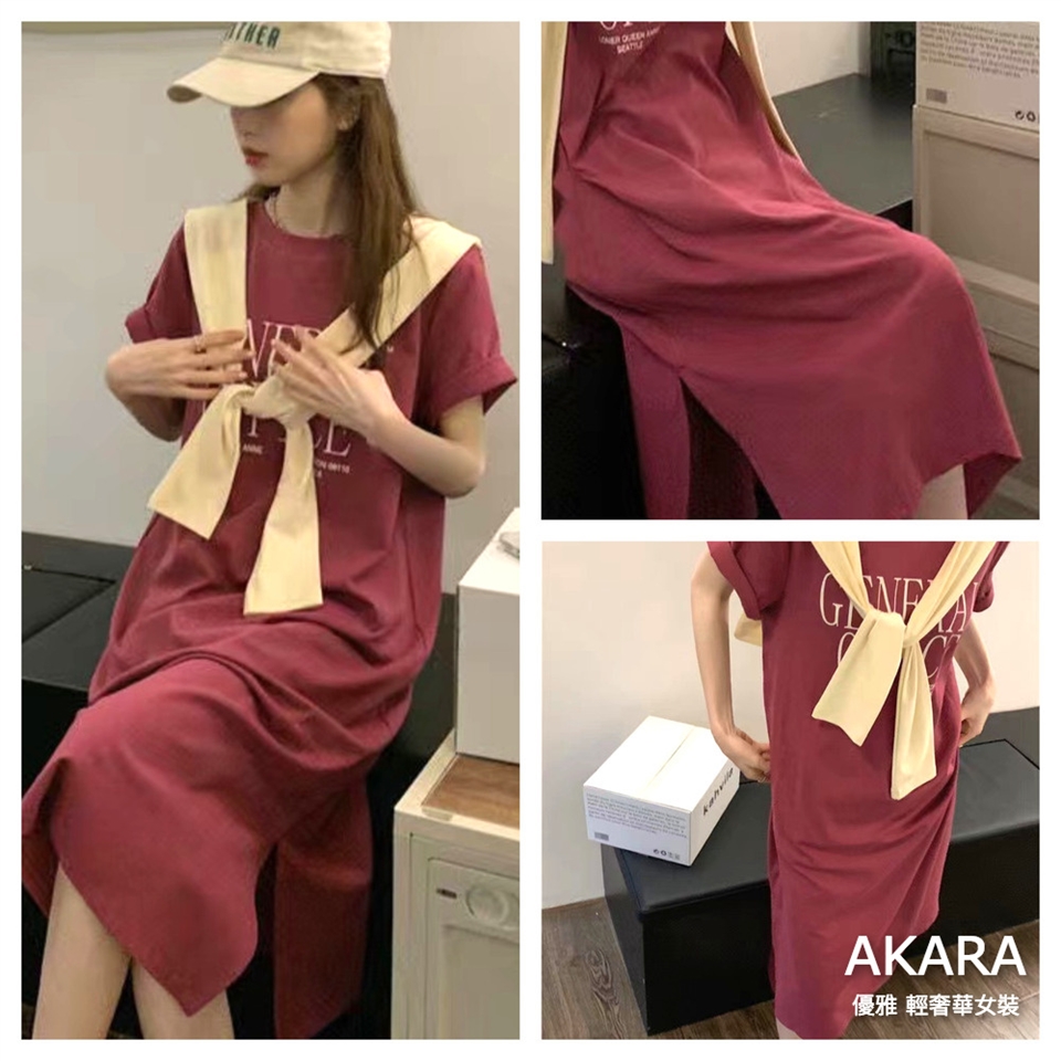 AKARA 韓系自在穿玫紅連身裙 - PChome 24h購物