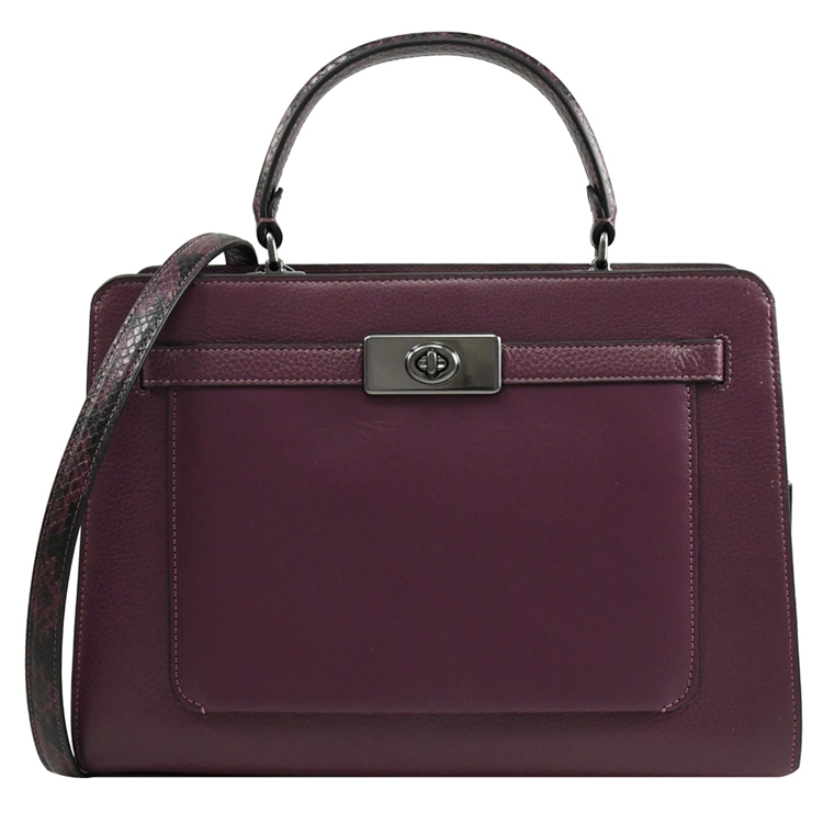 COACH CC329 Lane Carryall 絨面拼皮蛇紋飾邊兩用包.酒紅|COACH斜背包|ETMall東森購物網