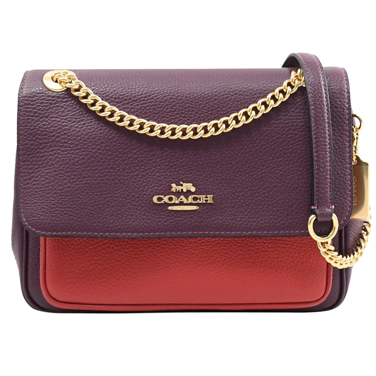 COACH CC352 KLARE 浮雕LOGO拼色肩斜背鍊包.紫紅|金秋購物節，全站最高39%回饋，消費滿額再抽999黃金|COACH斜背包|ETMall東森購物網