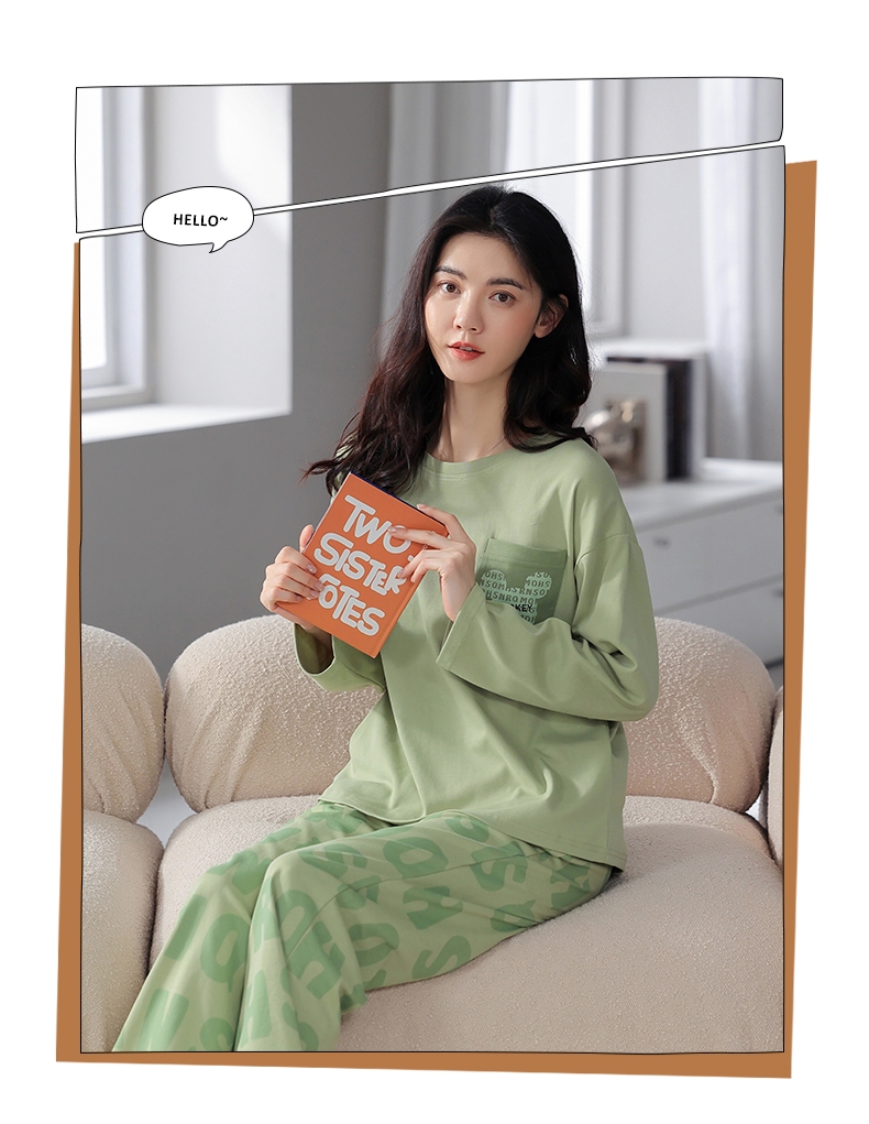 SCL促銷 蜜瓜綠款 秋冬睡衣 長袖褲 中大尺碼 居家睡衣長袖褲套裝 23446|長袖兩件睡衣褲|ETMall東森購物網