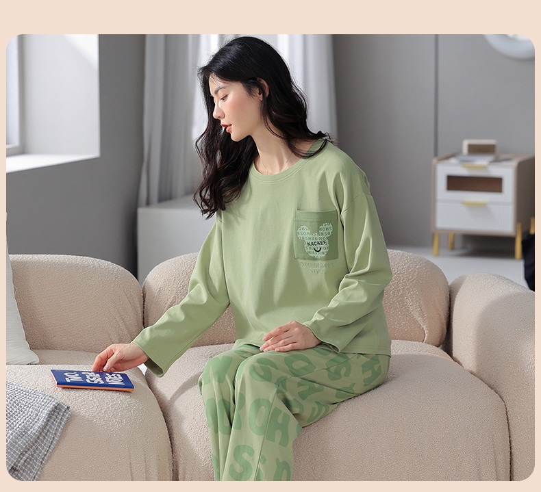 SCL促銷 蜜瓜綠款 秋冬睡衣 長袖褲 中大尺碼 居家睡衣長袖褲套裝 23446|長袖兩件睡衣褲|ETMall東森購物網