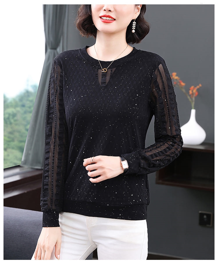 Akara 高訂製亮面點點碎星質感長袖上衣G|造型上衣|ETMall東森購物網