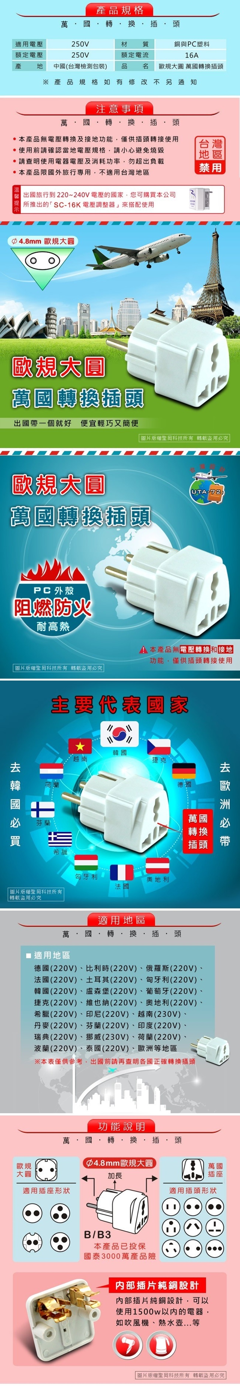 EC 歐規大圓萬國轉換插頭 UTA-72 旅行轉接插頭|多國旅行充電器|ETMall東森購物網