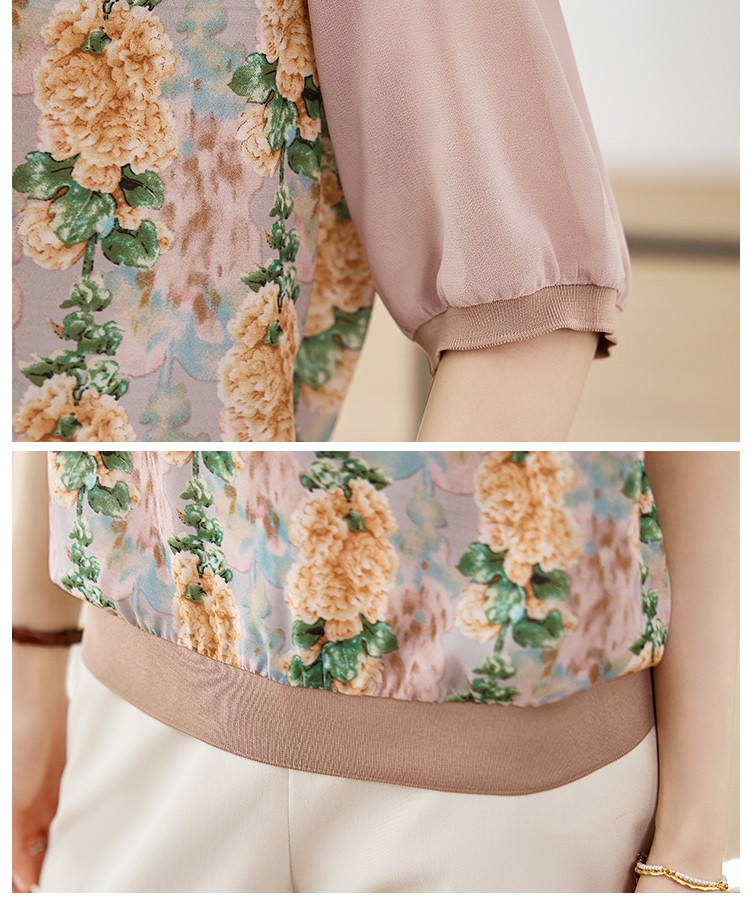 AKARA 氣質出眾韓版春暖花雪紡五分袖上衣 (春秋 3XL有做 修身剪裁 中大尺碼)|造型上衣|ETMall東森購物網