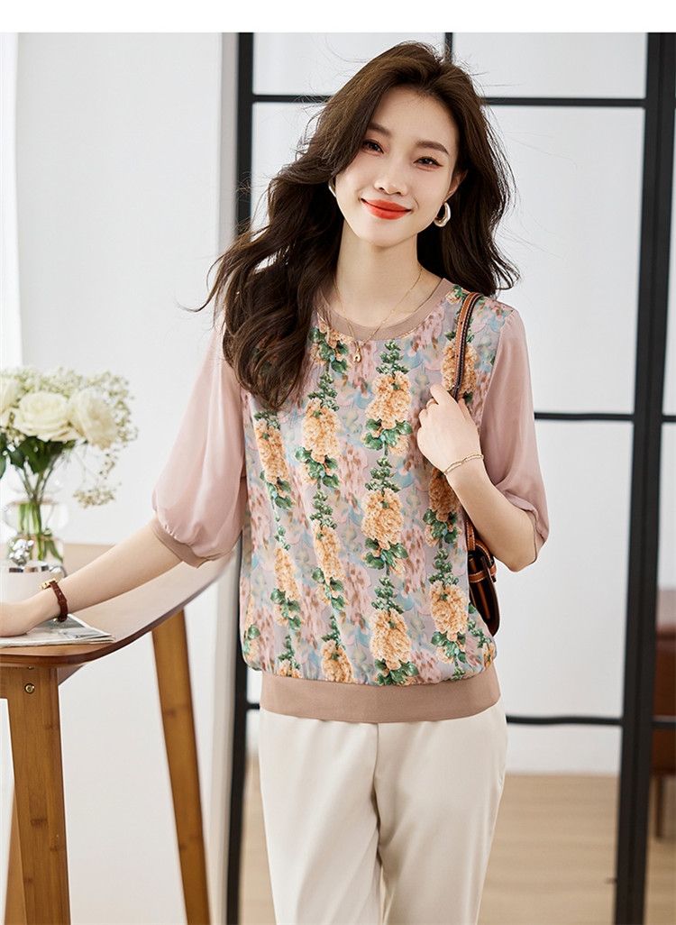 AKARA 氣質出眾韓版春暖花雪紡五分袖上衣 (春秋 3XL有做 修身剪裁 中大尺碼)|造型上衣|ETMall東森購物網