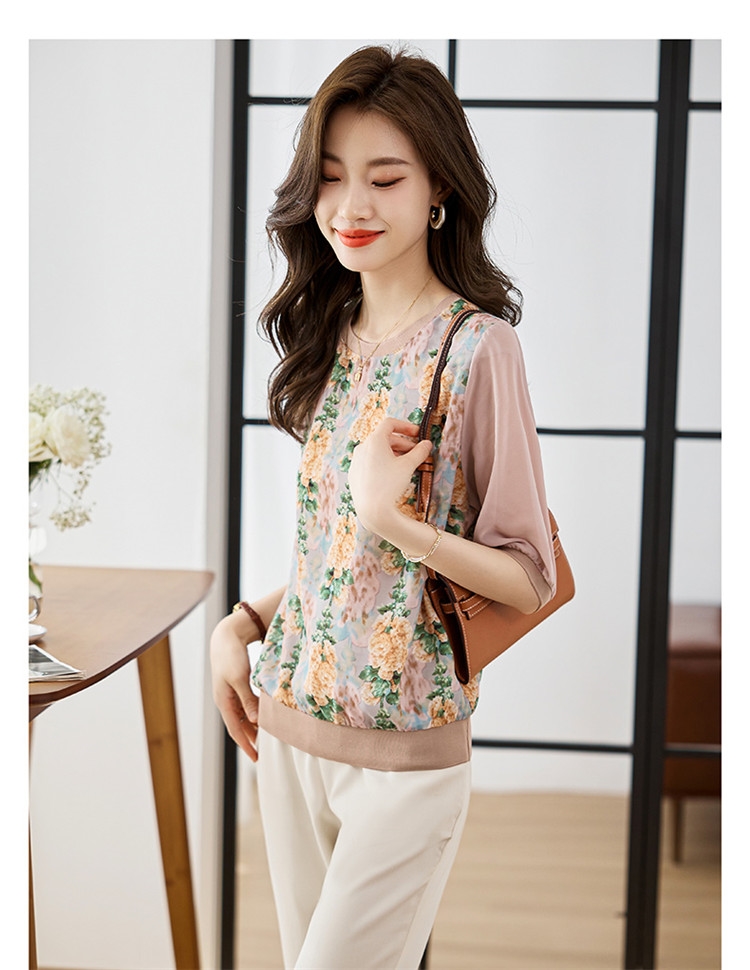 AKARA 氣質出眾韓版春暖花雪紡五分袖上衣 (春秋 3XL有做 修身剪裁 中大尺碼)|造型上衣|ETMall東森購物網