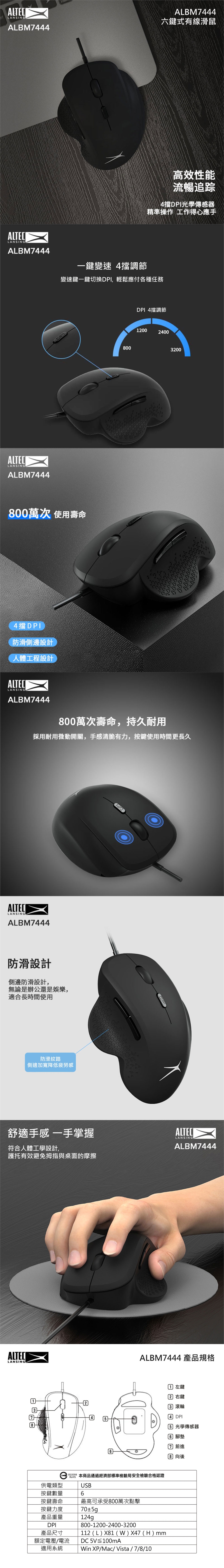 ALTEC LANSING 六鍵式有線滑鼠 ALBM7444 黑|有線滑鼠|ETMall東森購物網