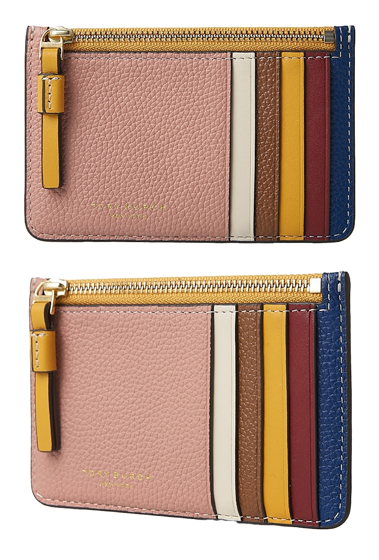 【TORY BURCH】拼接皮革卡夾零錢包-粉紅加多色|長夾/中短夾/零錢包|ETMall東森購物網