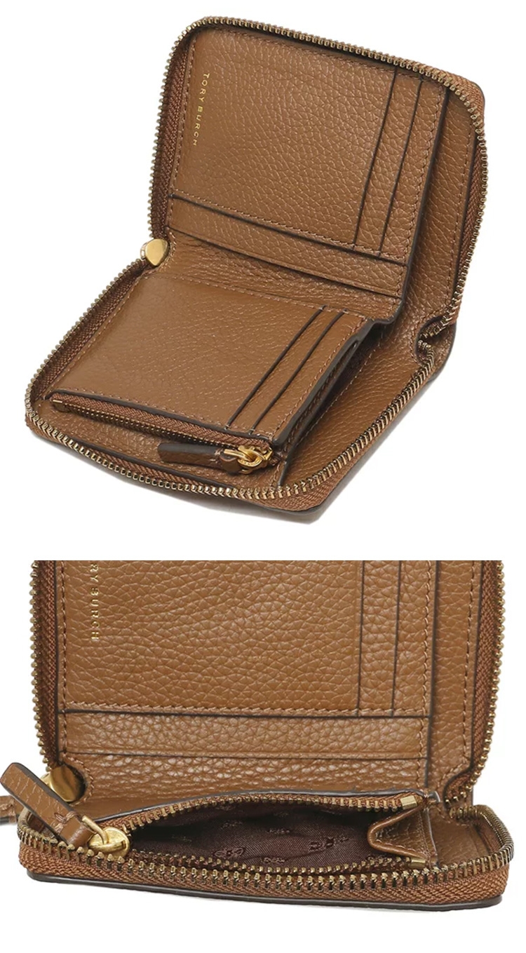 【TORY BURCH】雙T-LOGO素面扣式皮革短夾-駝|長夾/中短夾/零錢包|ETMall東森購物網