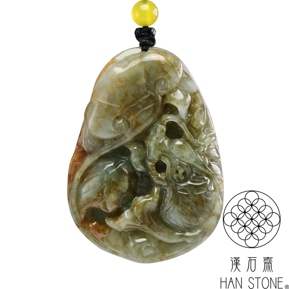 【漢石齋】天然翡翠A貨 龍魚玉佩吊墜 飄花種帶紅黃翡(36*50*9mm)|龍|ETMall東森購物網
