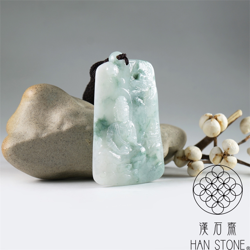 【漢石齋】天然翡翠A貨 佛陀玉佩吊墜 冰糯種飄花(39*57*7mm)|佛像|ETMall東森購物網