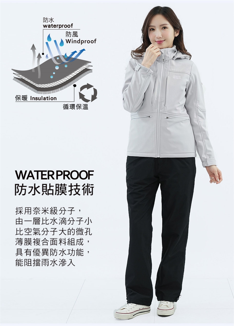 【遊遍天下】女款 GlobeTex防水防風保暖刷毛軟殼外套 (GJ23048) M-5L大尺碼 / 淺灰|連帽式外套|ETMall東森購物網