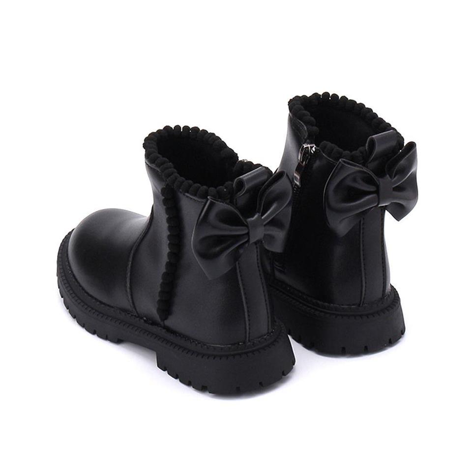DOOK 滾邊小毛球後蝴蝶結靴 黑 中大童鞋 鞋全家福|童靴|ETMall東森購物網