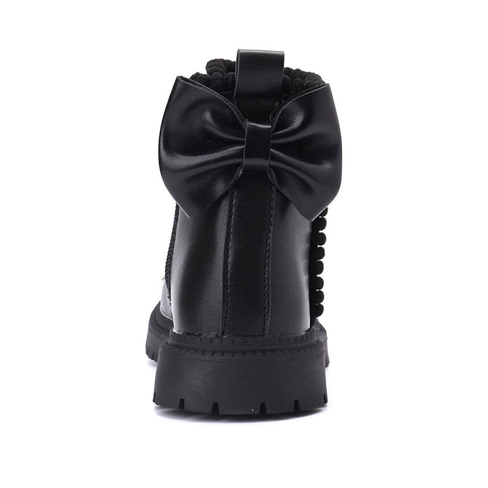 DOOK 滾邊小毛球後蝴蝶結靴 黑 中大童鞋 鞋全家福|童靴|ETMall東森購物網