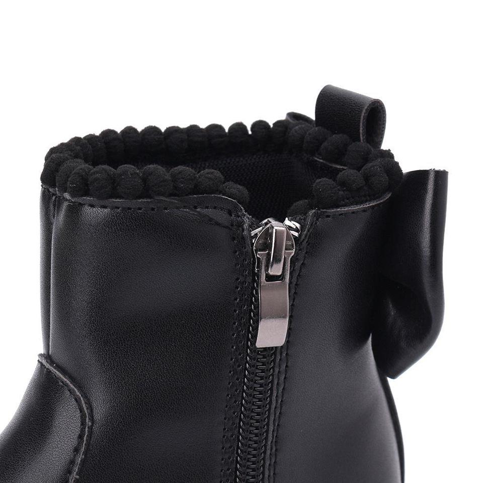 DOOK 滾邊小毛球後蝴蝶結靴 黑 中大童鞋 鞋全家福|童靴|ETMall東森購物網