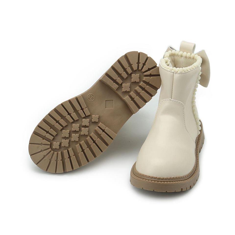 DOOK 滾邊小毛球後蝴蝶結靴 米 中大童鞋 鞋全家福|童靴|ETMall東森購物網