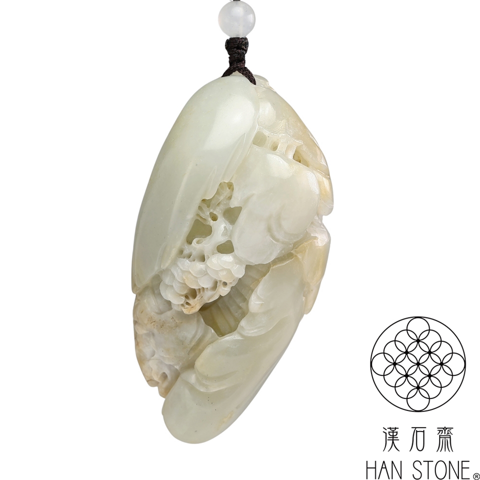 【漢石齋】天然和田玉 山水玉佩吊墜 白玉帶皮(41*81*26mm)|其他造型|ETMall東森購物網