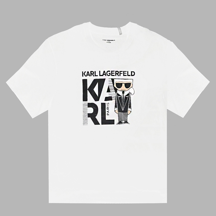 KARL LAGERFELD 卡爾 Q版老佛爺條紋字母棉質短T恤.白|KARL LAGERFELD|ETMall東森購物網