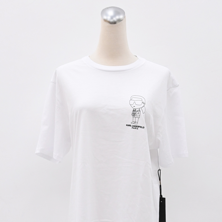 KARL LAGERFELD 卡爾 Q版老佛爺線條圖案棉質短T恤.白|KARL LAGERFELD|ETMall東森購物網