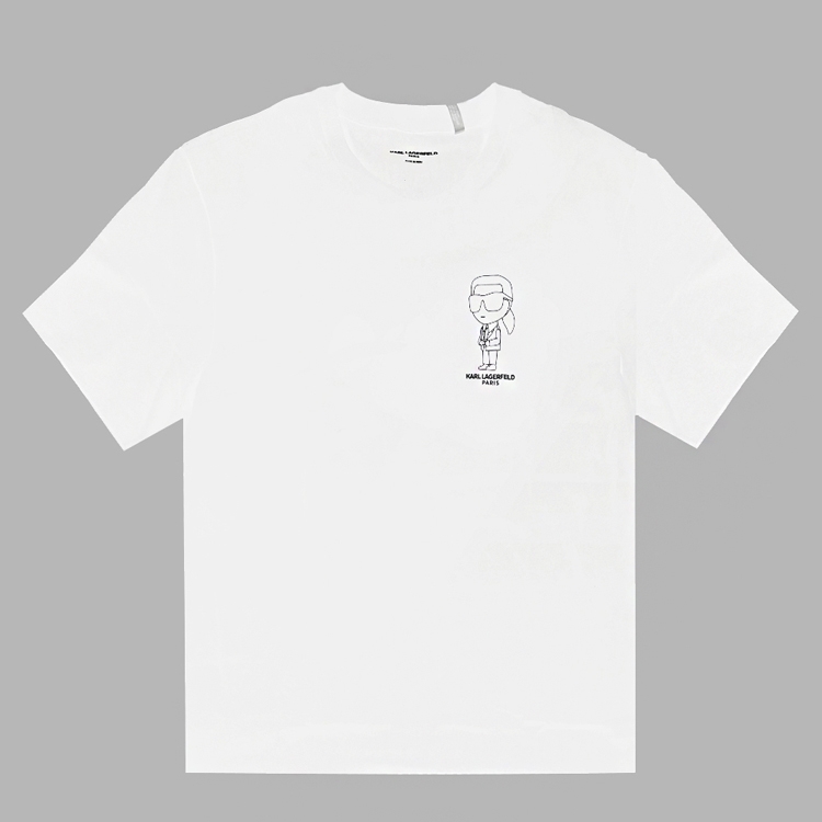 KARL LAGERFELD 卡爾 Q版老佛爺線條圖案棉質短T恤.白|KARL LAGERFELD|ETMall東森購物網