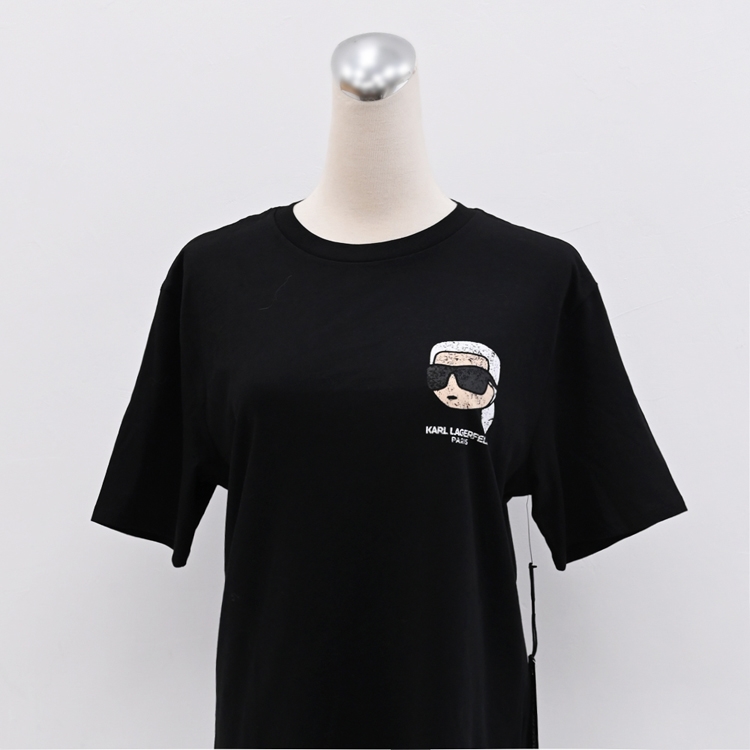 KARL LAGERFELD 卡爾 Q版老佛爺刷舊圖案棉質短T恤.黑|KARL LAGERFELD|ETMall東森購物網