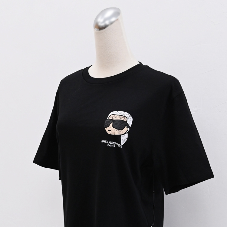 KARL LAGERFELD 卡爾 Q版老佛爺刷舊圖案棉質短T恤.黑|KARL LAGERFELD|ETMall東森購物網
