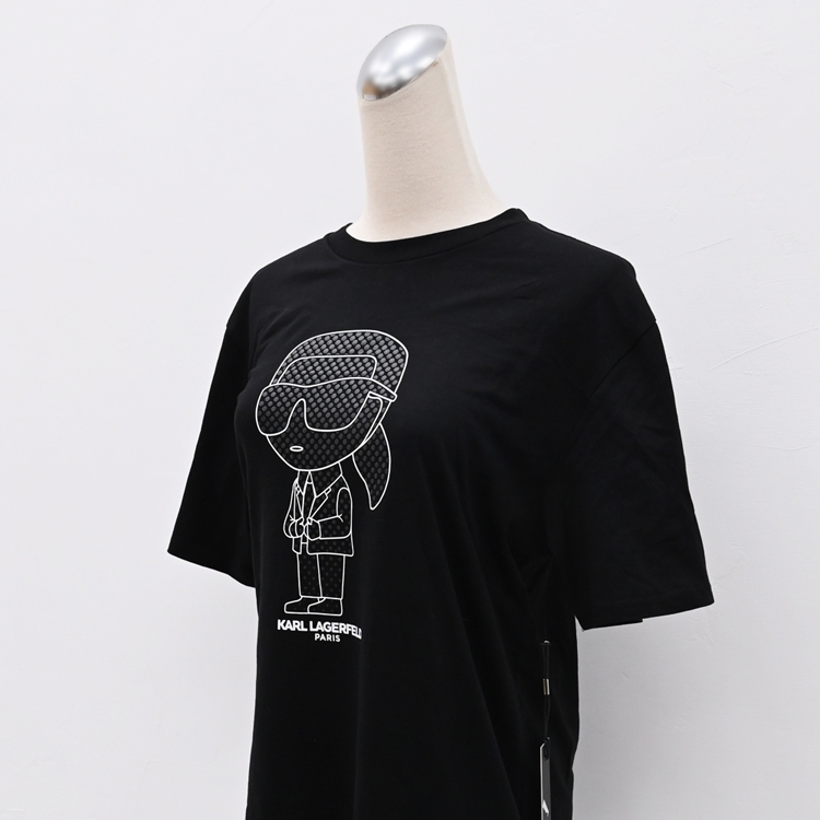 KARL LAGERFELD 卡爾 大點點線條Q版老佛爺圖案短T恤.黑|KARL LAGERFELD|ETMall東森購物網