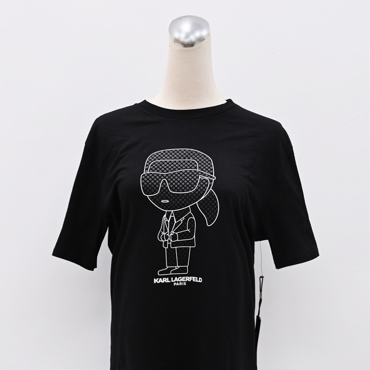 KARL LAGERFELD 卡爾 大點點線條Q版老佛爺圖案短T恤.黑|KARL LAGERFELD|ETMall東森購物網