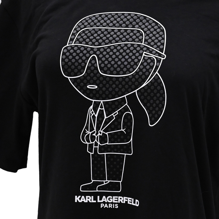 KARL LAGERFELD 卡爾 大點點線條Q版老佛爺圖案短T恤.黑|KARL LAGERFELD|ETMall東森購物網