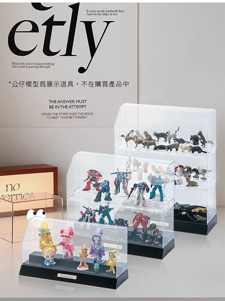 日本ISETO 日本製橫式階梯展示盒 透明公仔模型收藏盒-雙層33.6×12×28.3cm|桌上置物架|ETMall東森購物網
