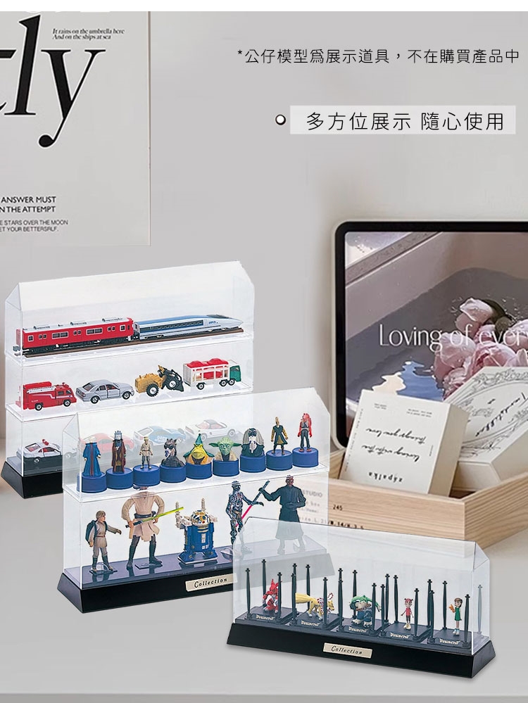 日本ISETO 日本製橫式階梯展示盒 透明公仔模型收藏盒-雙層33.6×12×28.3cm|桌上置物架|ETMall東森購物網