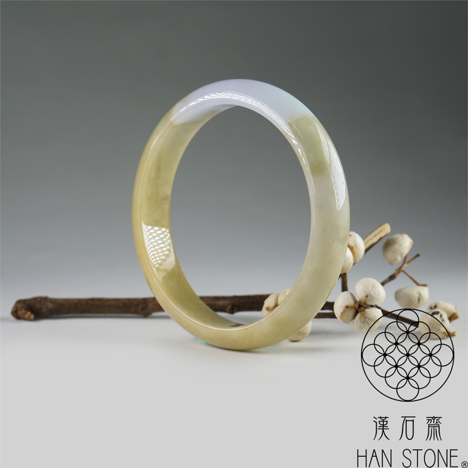 【漢石齋】天然翡翠A貨 手鐲玉鐲 黃翡種帶紫羅蘭(手圍18.7/ 版寬12.5mm)|18-18.9|ETMall東森購物網