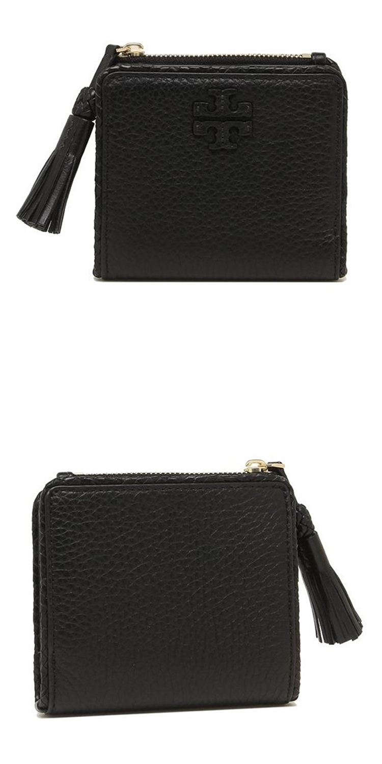 【TORY BURCH】素面皮革流蘇短夾-黑|長夾/中短夾/零錢包|ETMall東森購物網