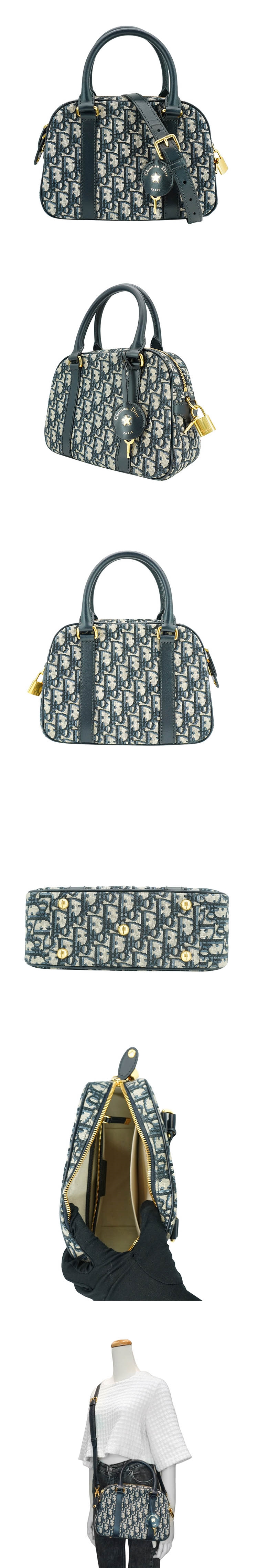 Dior 展示品 D-Vibe 緹花布拼牛皮手提斜背包(藍)|Dior|ETMall東森購物網