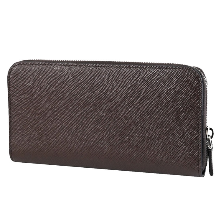 PRADA 2ML317 浮雕LOGO防刮寬版ㄇ字拉鍊長夾.深咖/藍|長夾/中夾/短夾|ETMall東森購物網