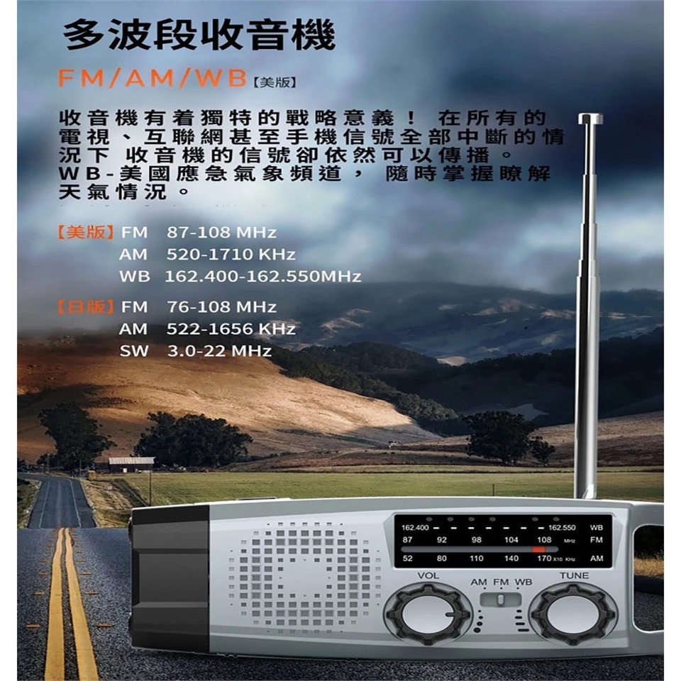 應急收音機 戶外防災收音機 手搖發電 全波段收音機 警報器 FM/AM/WB廣播收音機|求生工具|ETMall東森購物網