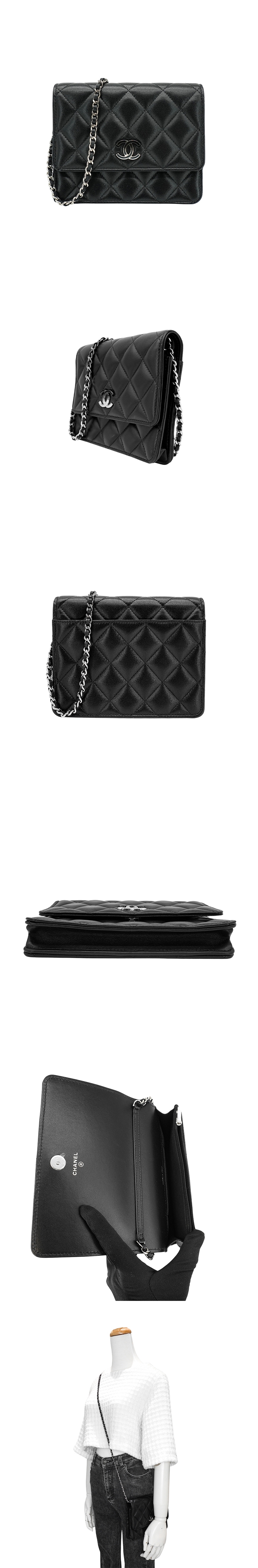 Chanel 展示品 菱格紋羊皮雙色鍊WOC斜背包(AP3699-黑)|經典LOGO/菱格系列|ETMall東森購物網