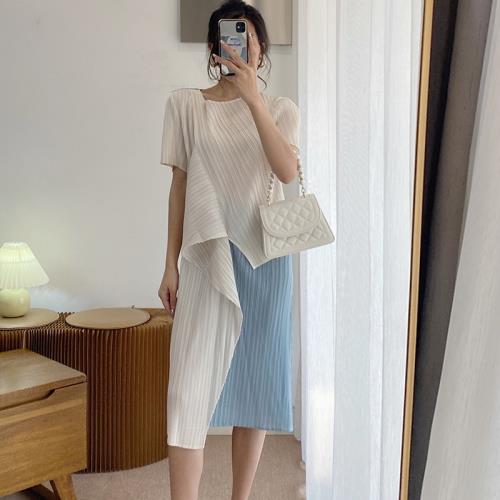 PY褶皺連衣裙女中長款夏2024年新款三宅設計感小眾不規則裙子質感|洋裝|ETMall東森購物網