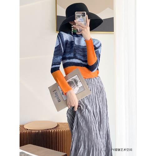 PY印花褶皺修身三宅女式長袖上衣|T恤|ETMall東森購物網