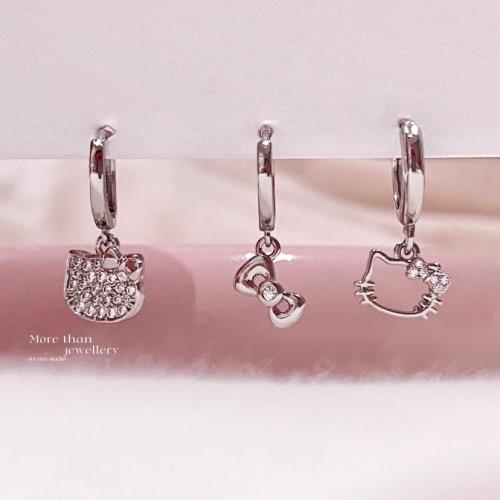 【記憶商店】KT貓甜酷y2k小眾kitty滿鉆蝴蝶結貓貓頭耳圈鍍銀耳環|耳環|ETMall東森購物網