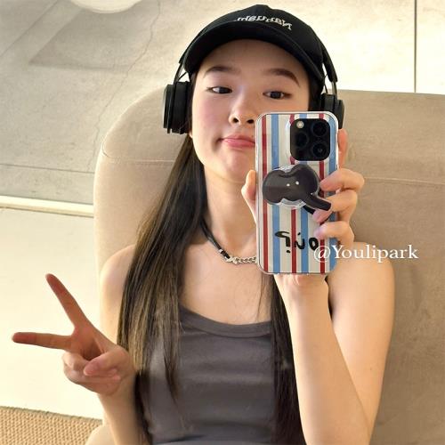 由里公園ins小眾少女撞色條紋小象支架15適用16pro蘋果16ProMax手機殼iPhone16全包12新款14Promax保護套13軟|手機保護套/殼|ETMall東森購物網