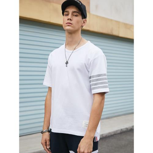 潮牌TB夏季新款短袖T恤男女情侶圓領休閑潮流全棉重磅輕奢半袖TEE|T恤|ETMall東森購物網