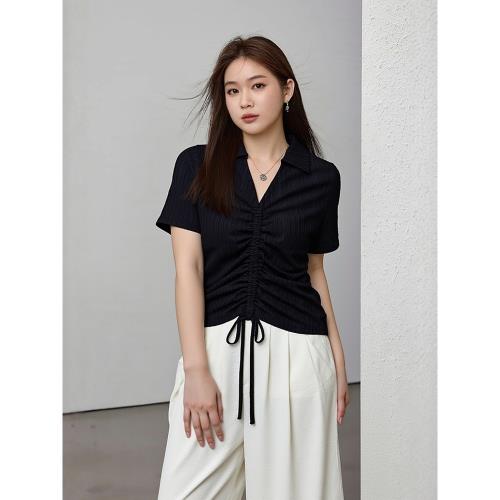 正肩上衣胖mm夏裝v領大碼微胖180斤顯瘦女裝POLO領顯瘦襯衫針織衫|大尺碼連身裙|ETMall東森購物網