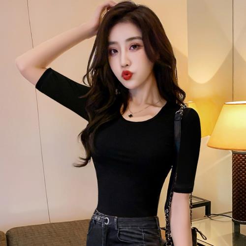 韓版修身圓領上衣七分袖ins t恤|T恤|ETMall東森購物網