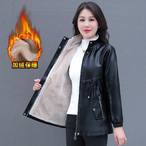 加絨加厚皮衣皮毛一體外套女中長款2022冬季新款pu皮夾克中年媽媽|皮衣|ETMall東森購物網