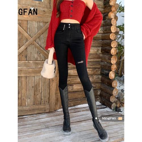 G2025新款秋冬季女裝磨毛加厚小腳牛仔褲修身彈力緊身九分鉛筆褲|牛仔褲|ETMall東森購物網