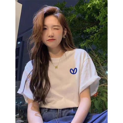 簡約愛心純棉2023新款短袖T恤女白色打底衫內搭中長款百搭圓領Tee|T恤|ETMall東森購物網